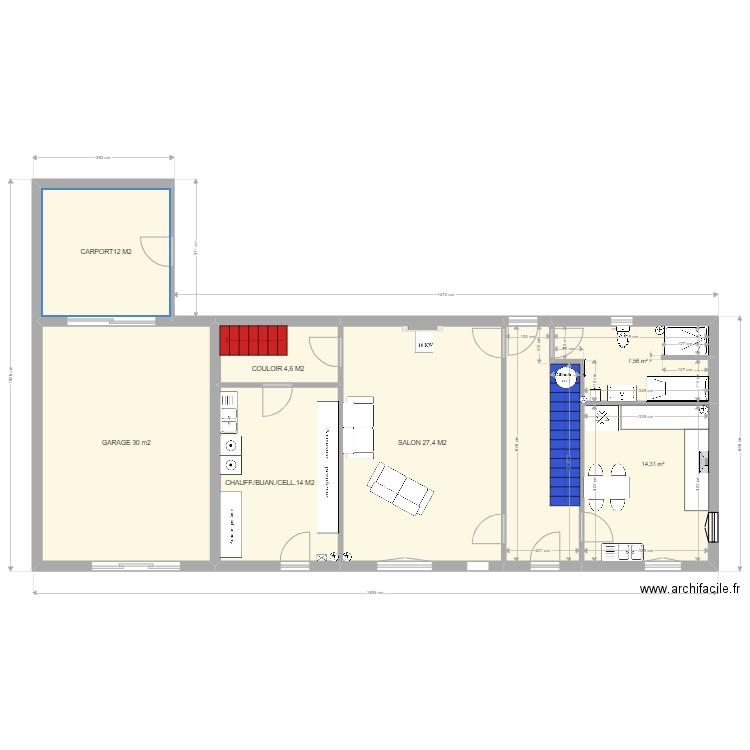 RDC - Plan 8 pièces 123 m2 dessiné par pm1
