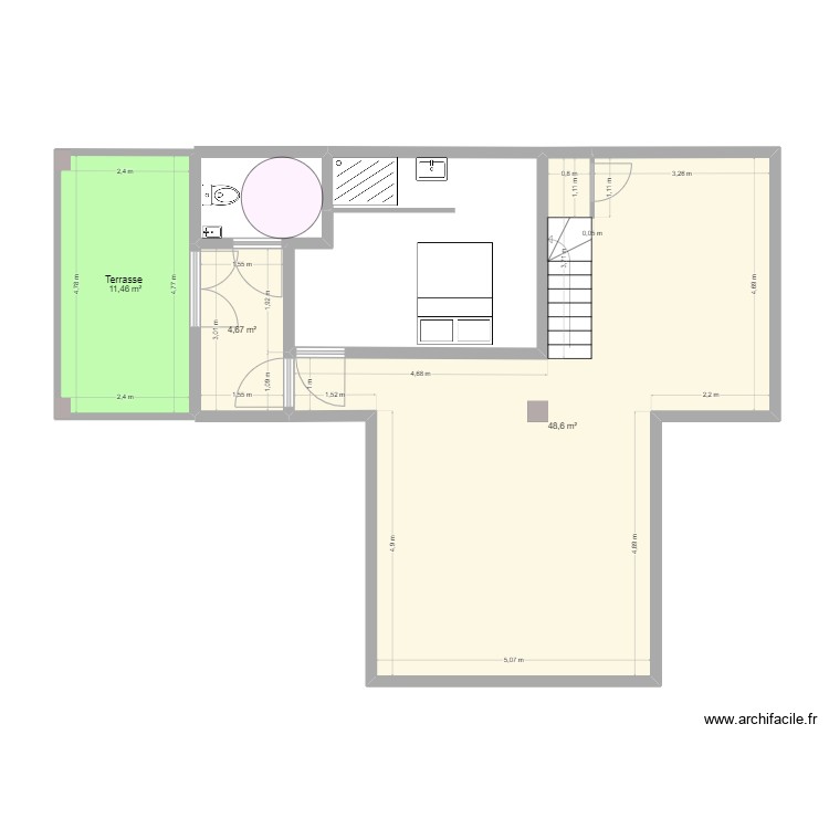 Plan maison ISMAEL - Plan 3 pièces 65 m2 dessiné par Ob3