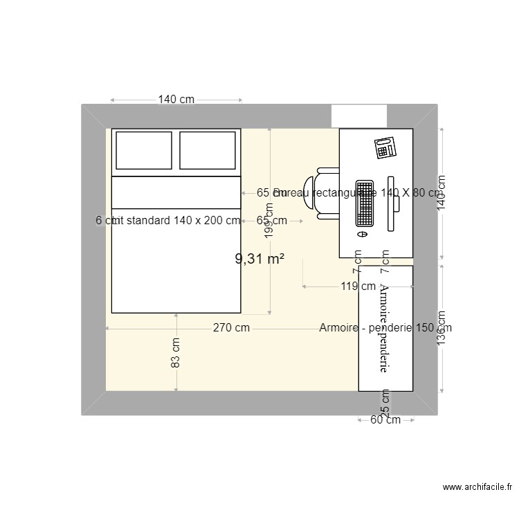 Diego - Plan 1 pièce 9 m2 dessiné par cdelrez