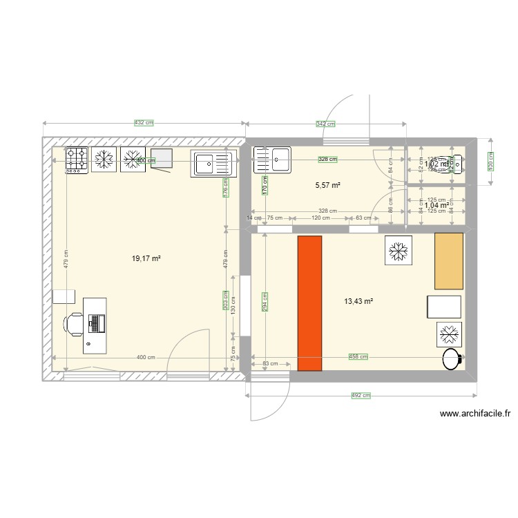 local +wc+agrandissement - Plan 5 pièces 40 m2 dessiné par petanque2020