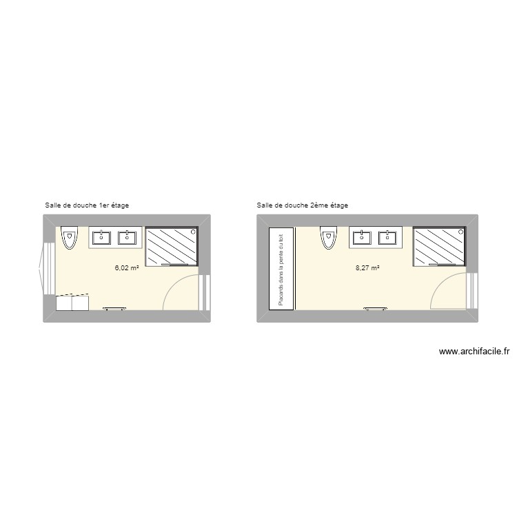Salles de douche - Eghezée - Plan dessiné par py...