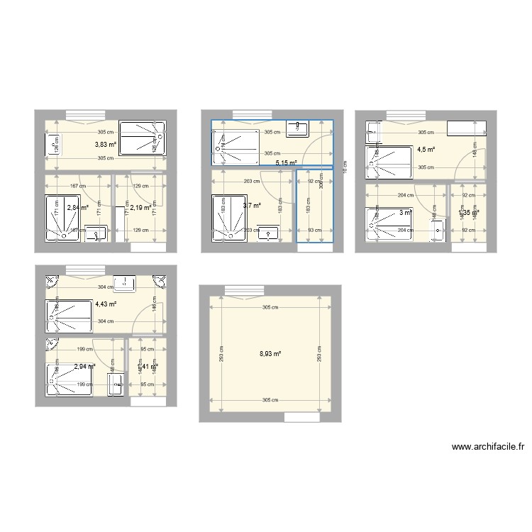 douches 1er étage ch 4 - Plan 12 pièces 44 m2 dessiné par lesvedos