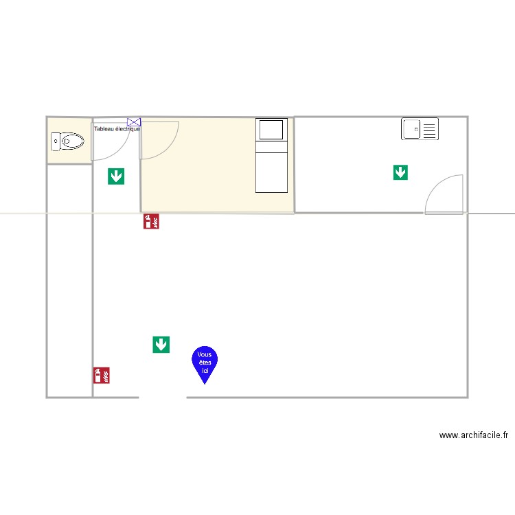 sécurité incendie - Plan 3 pièces 12 m2 dessiné par ADFEU