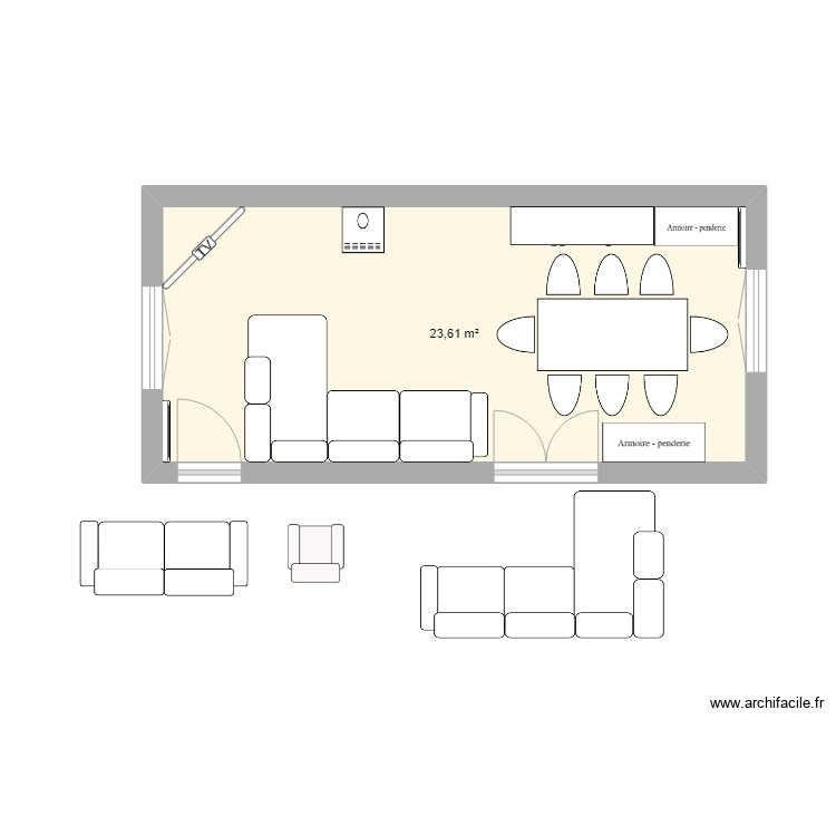 SALON - Plan 1 pièce 24 m2 dessiné par HAK60