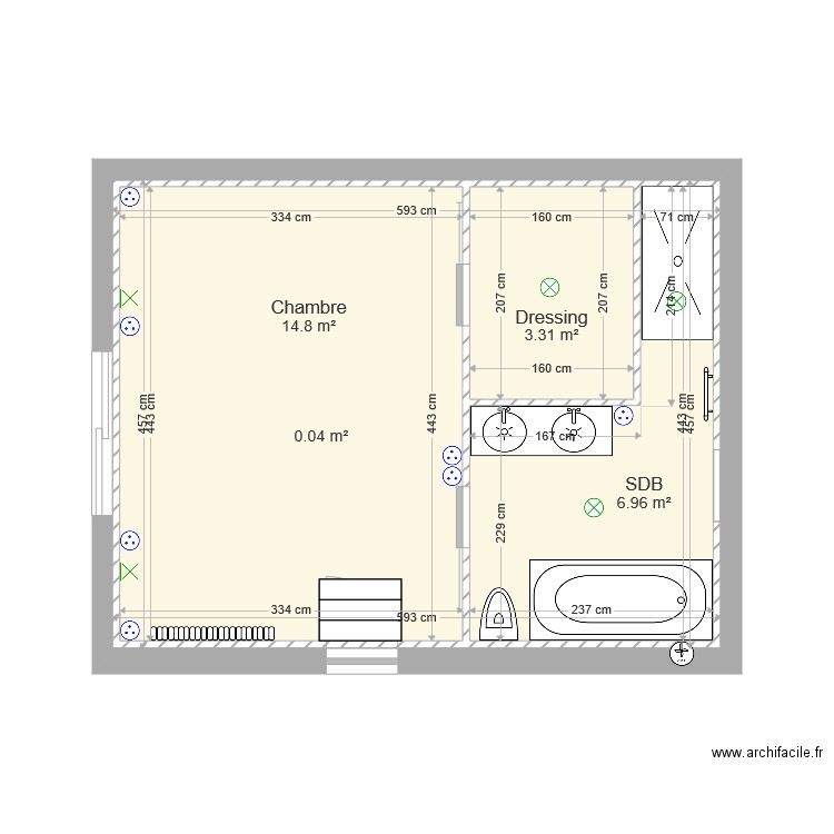 Plan chambre avec cotation - Plan dessiné par CYRIL444