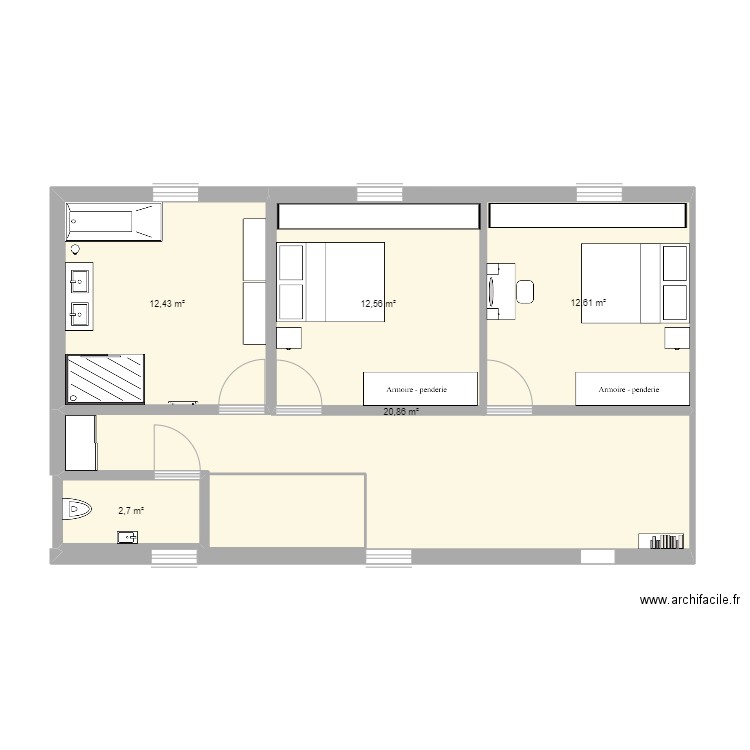 Aménagement comble - Plan 5 pièces 76 m2 dessiné par Ludo Sonia
