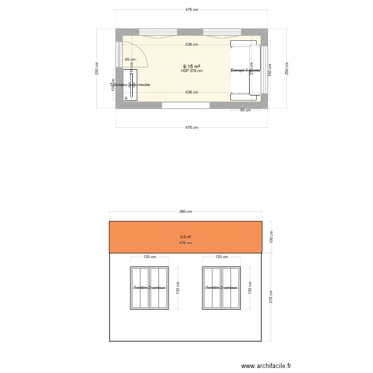 balcon - Plan 1 pièce 9 m2 dessiné par soulcem