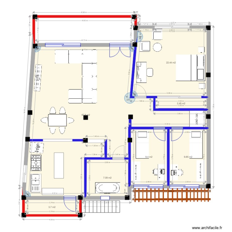 plan maison - Plan 7 pièces 122 m2 dessiné par trabelsami