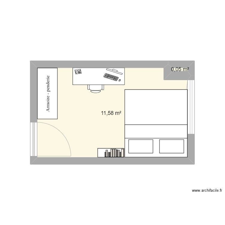 Chambre rework - Plan 2 pièces 12 m2 dessiné par Waxxys