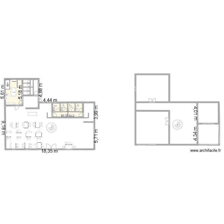 restaurant - Plan 4 pièces 34 m2 dessiné par bouchraK