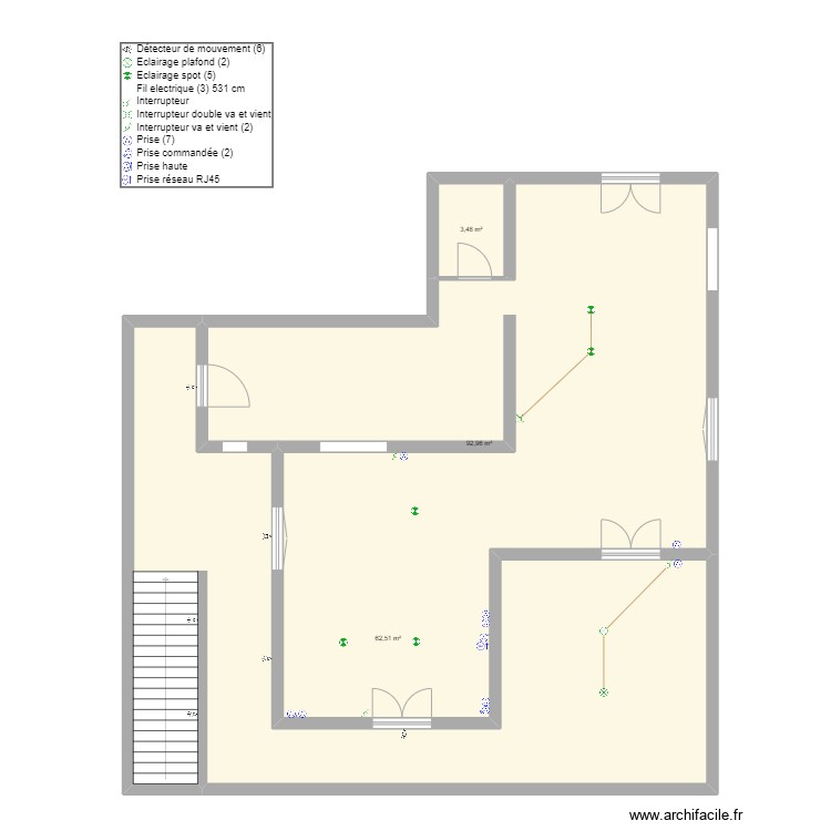 elec 1er etage - Plan 3 pièces 159 m2 dessiné par tam_elec