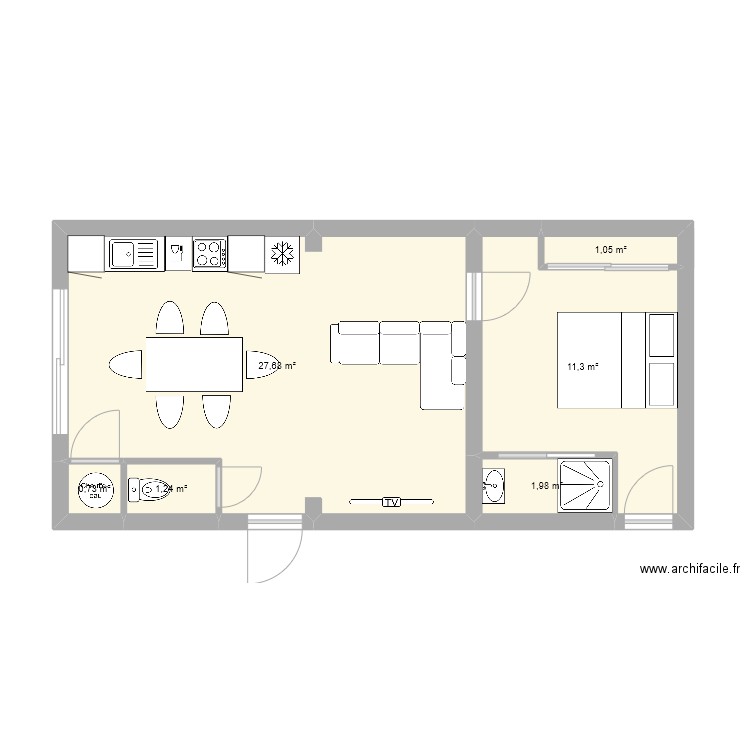 T2 Anglet - Plan 6 pièces 44 m2 dessiné par Alcyan