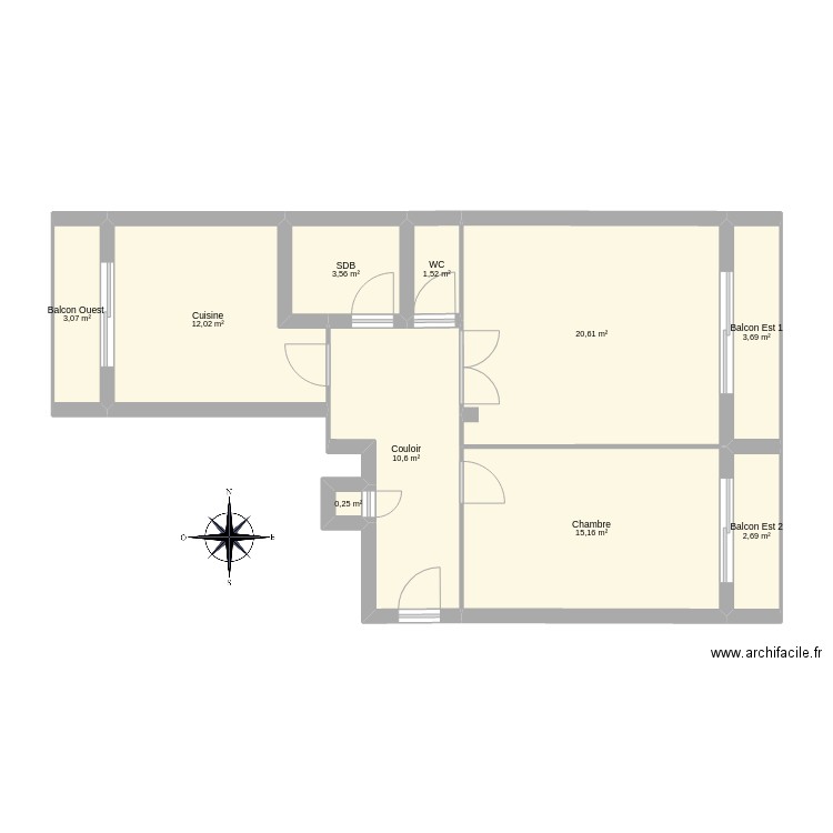 appart balcon - Plan 10 pièces 73 m2 dessiné par Azraquark