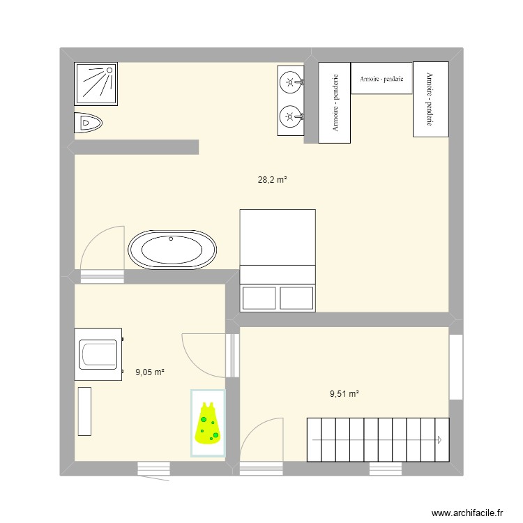 projet trop cool lea etage - Plan 3 pièces 47 m2 dessiné par Kevin ...