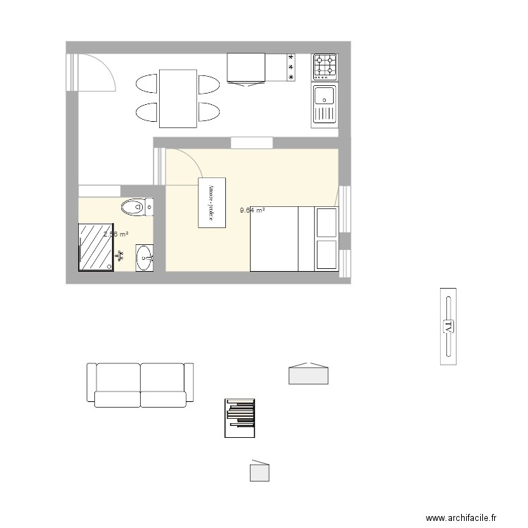 Plan studio de 30m2 - Plan dessiné par msyfranck