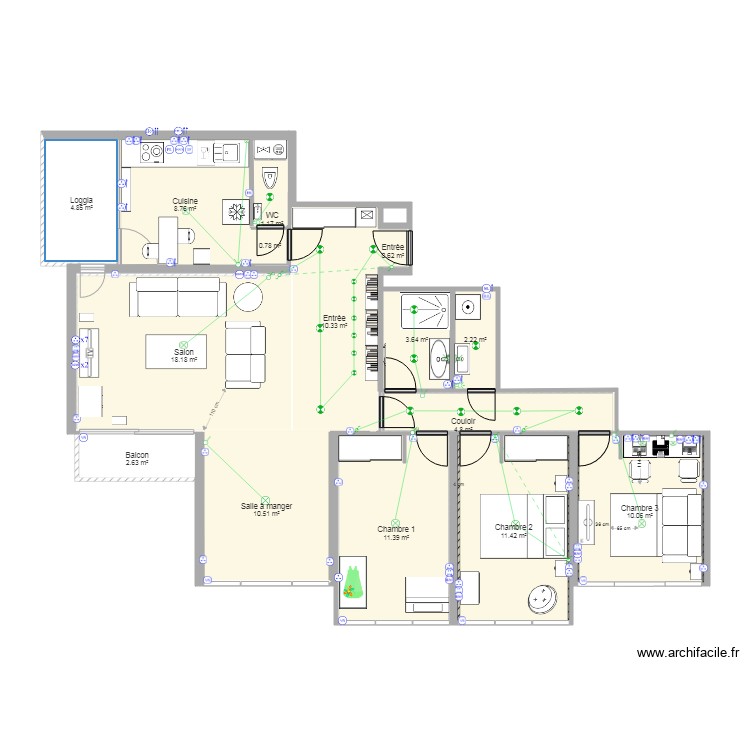 F5 avec meubles et canapés - Plan dessiné par Morse91