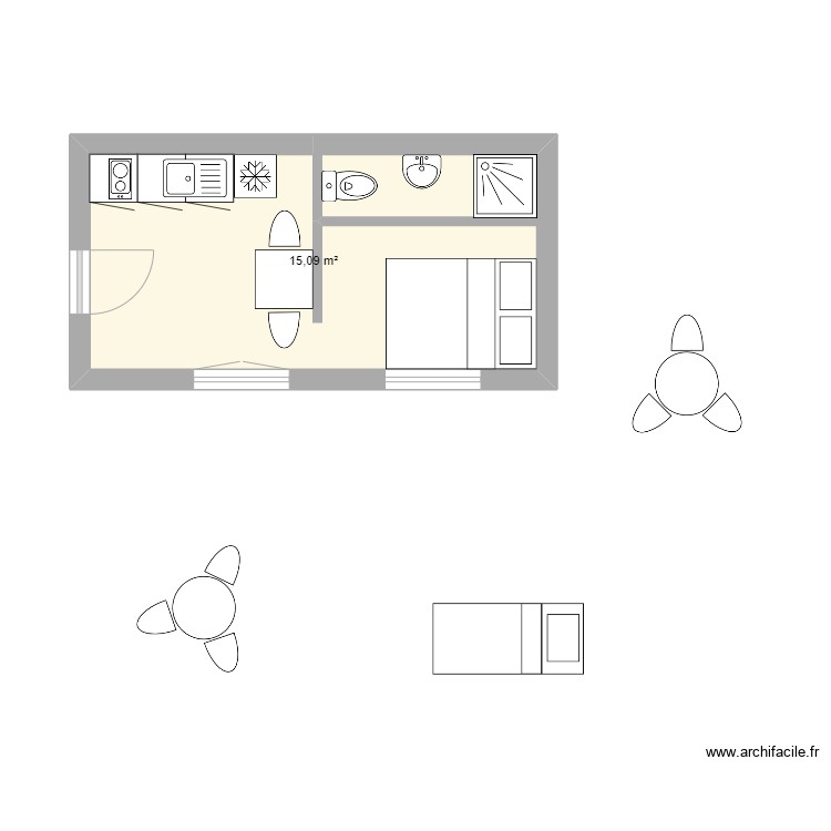 camargue - Plan 1 pièce 15 m2 dessiné par ned05