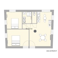 Plan maison et appartement de 54 à 58 m2