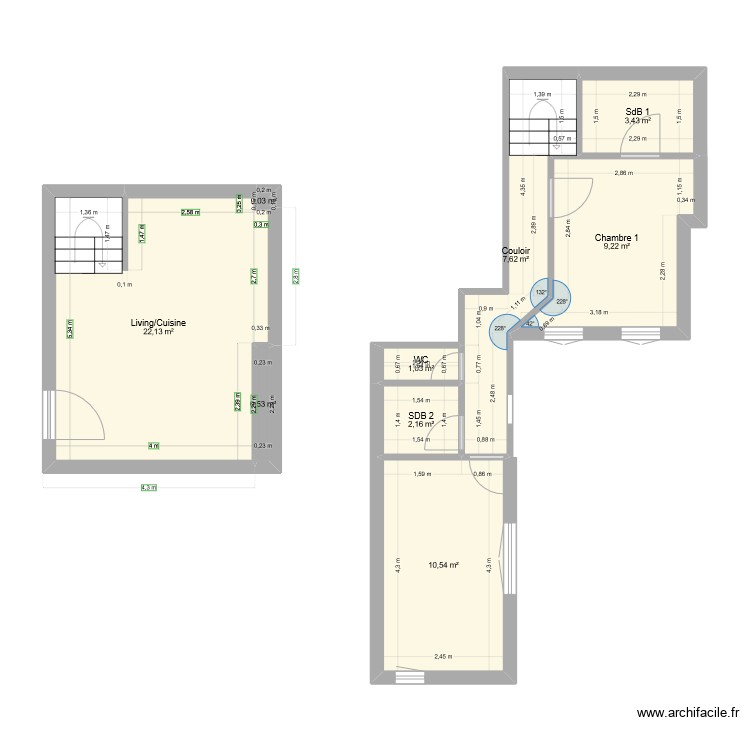 Somme - Plan 9 pièces 57 m2 dessiné par JPE33