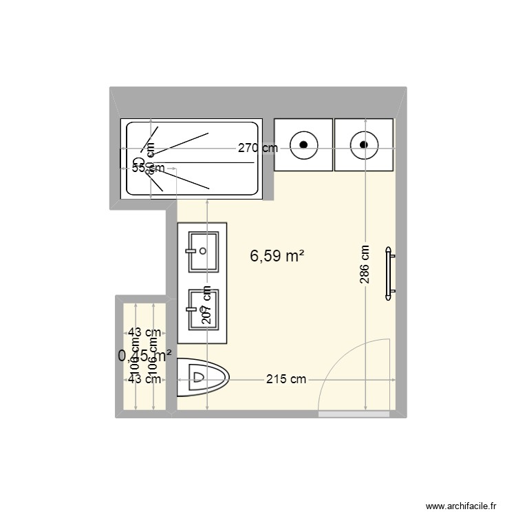 Projet SDB - Plan 2 pièces 7 m2 dessiné par ALAIN21000