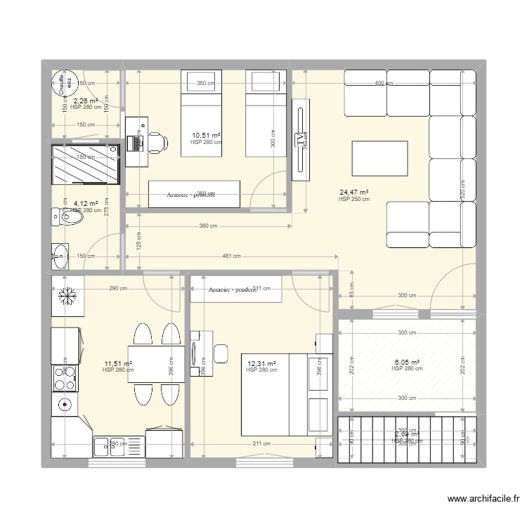 plan - Plan 8 pièces 74 m2 dessiné par marouenbs