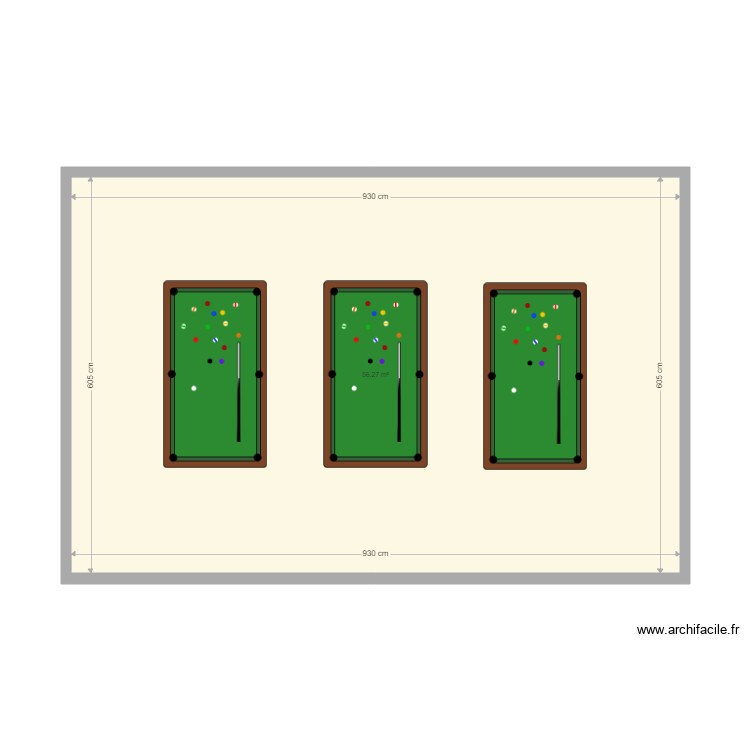 salle 3 billards - Plan dessiné par cleloc911