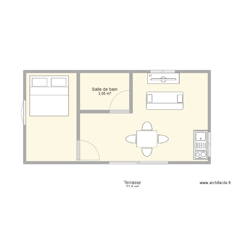 maison 30m2 - Plan 2 pièces 26 m2 dessiné par sandrine97118