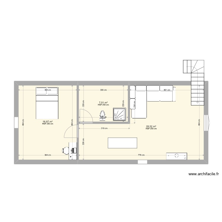 comble - Plan 3 pièces 52 m2 dessiné par pandevant