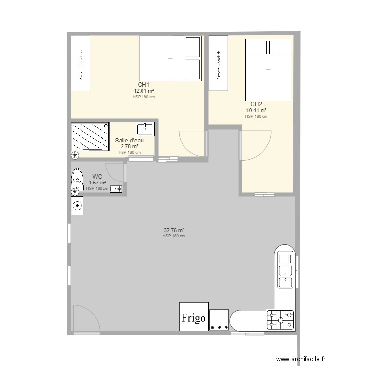 grand champ - Plan 5 pièces 60 m2 dessiné par JPLEO