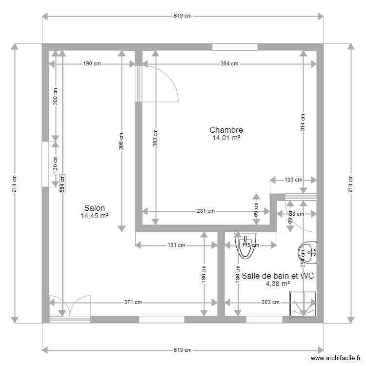 gardien 00 - Plan 3 pièces 33 m2 dessiné par SATIA