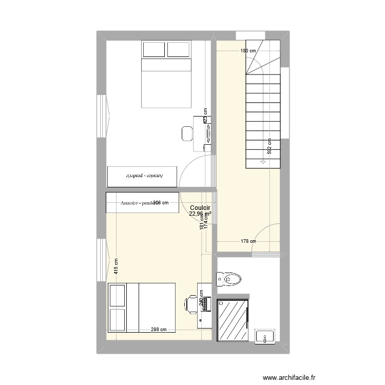 21 M - Plan 1 pièce 23 m2 dessiné par ABB 2