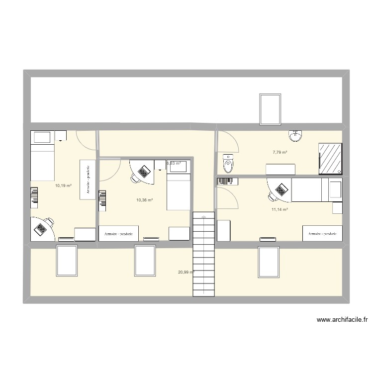 plan comble 3 - Plan 6 pièces 67 m2 dessiné par Amelie05
