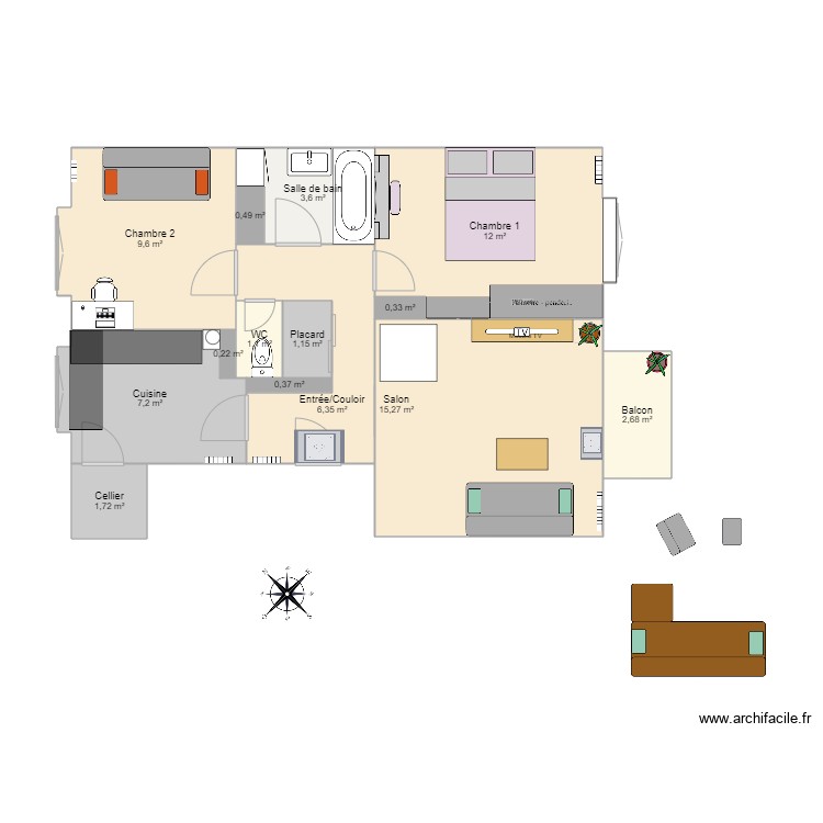 Appart F3 V2 - Plan dessiné par Fleuriah