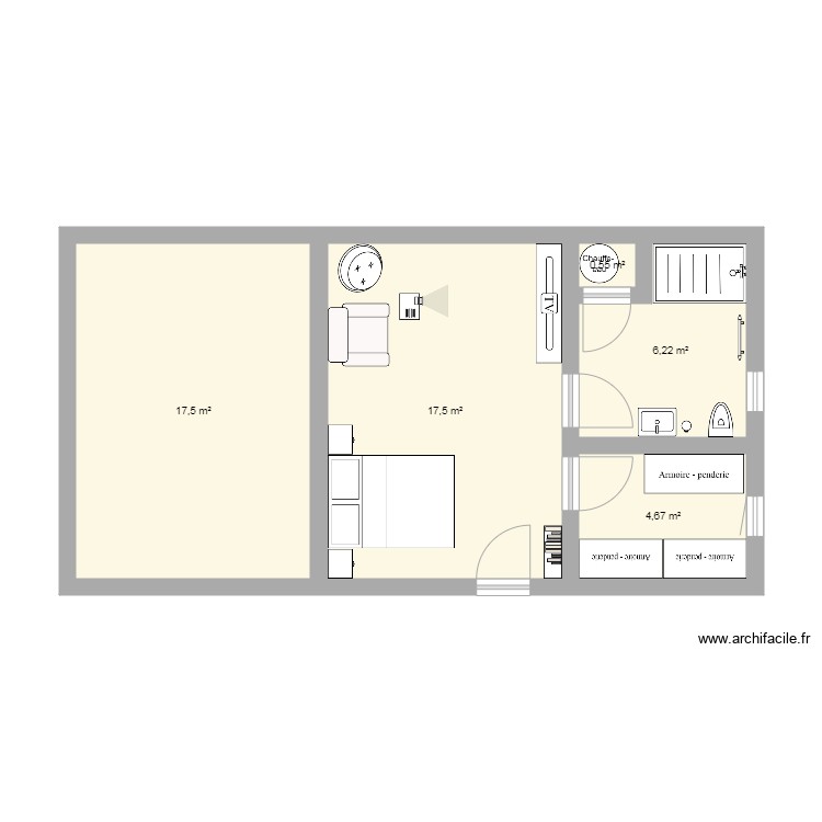Maison 2 - Plan 5 pièces 46 m2 dessiné par Azaz