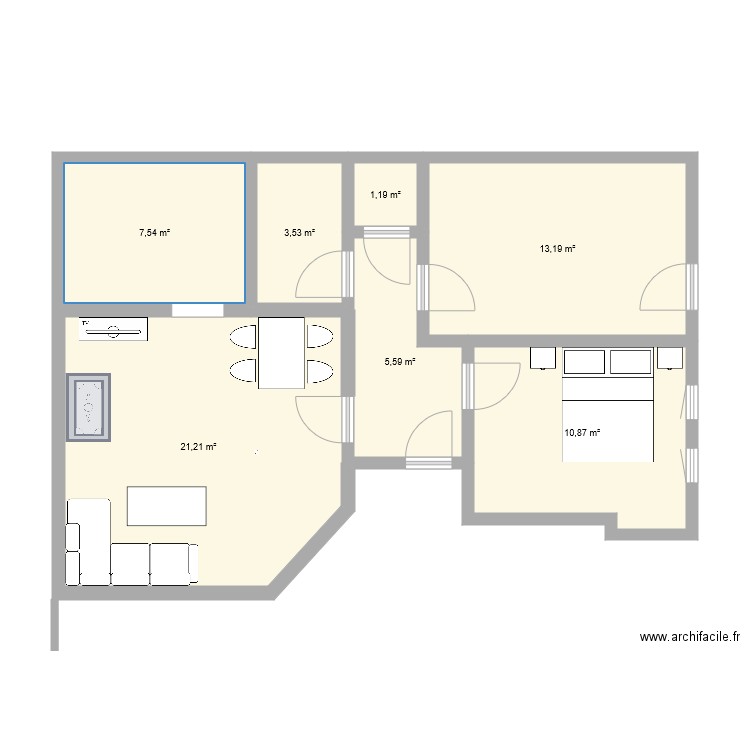 Jette 2 - Plan 7 pièces 63 m2 dessiné par KevinGerbehaye