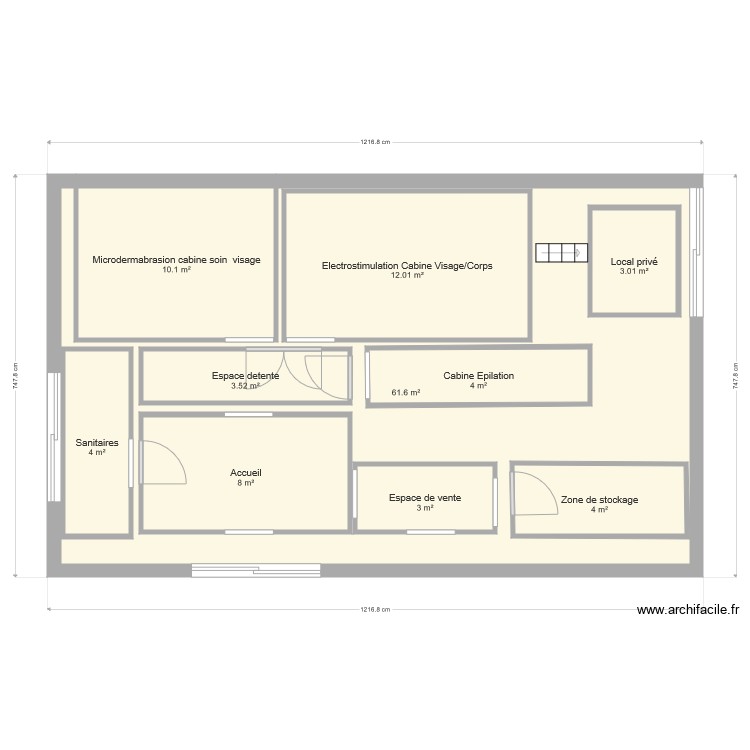 Agencement locaux institut 1 - Plan dessiné par Florine Bruneel