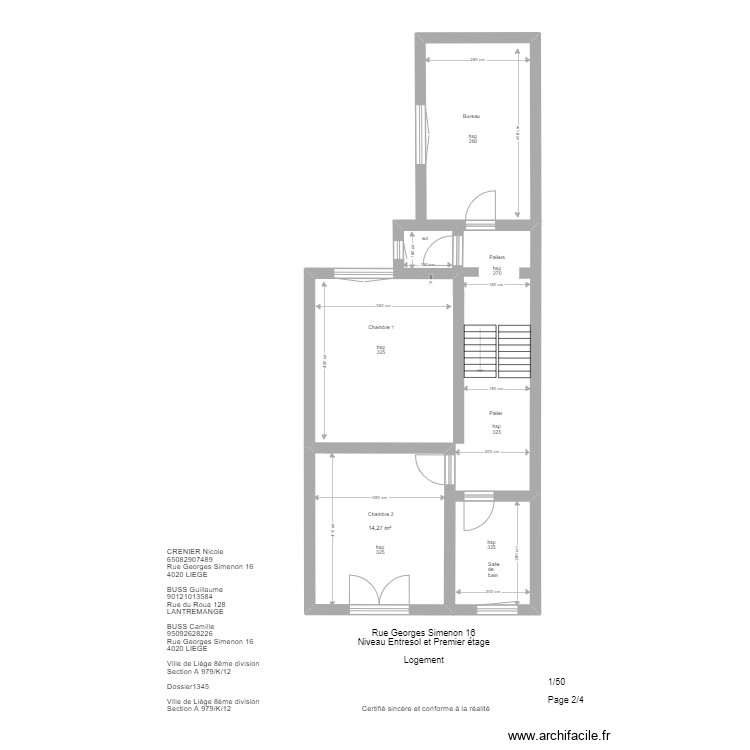 SIMENON 16 ENTRESOL ET 1ER - Plan dessiné par gd17644