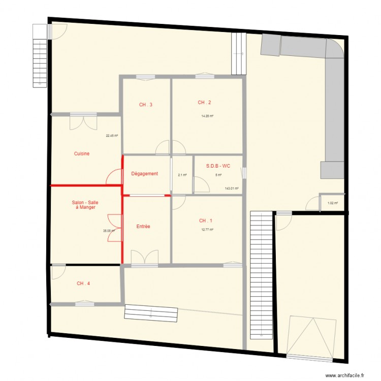 02 Plan du Villa RDC à transformer - Plan dessiné par Salah Kechiche