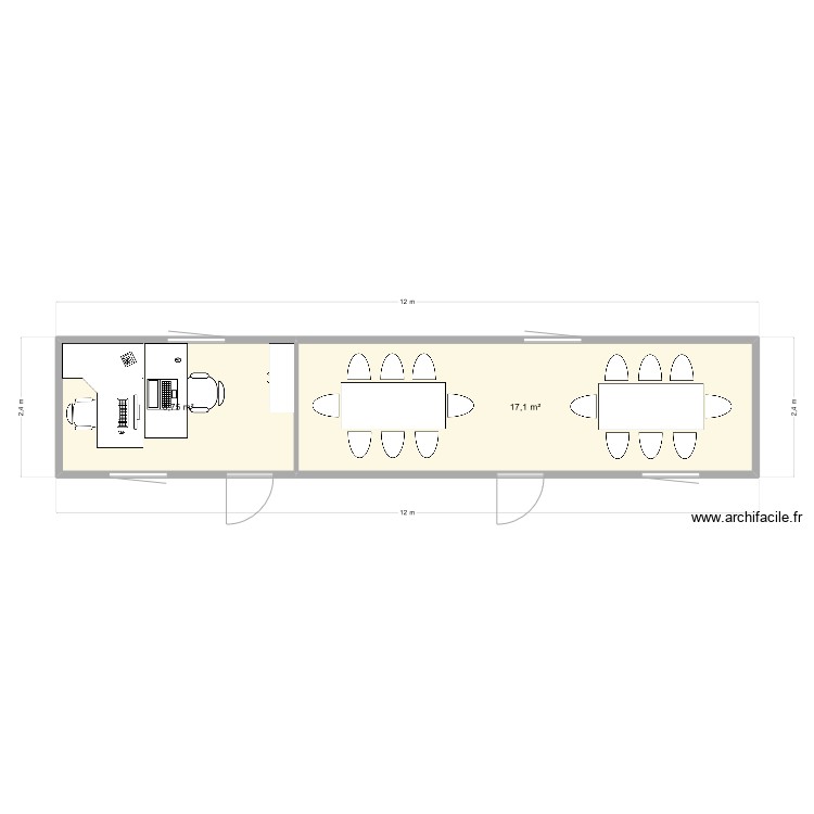 Bureaux - Plan 2 pièces 26 m2 dessiné par Clément Nicot