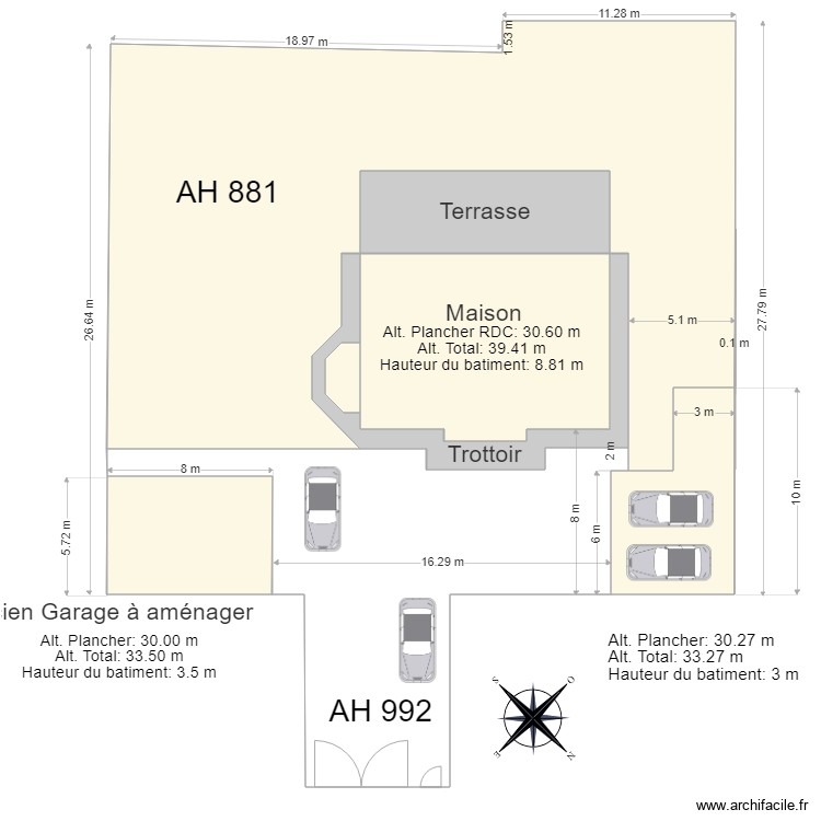PLAN DE MASSE 2 AVEC EXTENSION GARAGE - Plan dessiné par geedee
