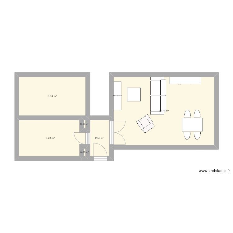 Appartement double balcon - Plan 6 pièces 45 m2 dessiné par lu_mrd