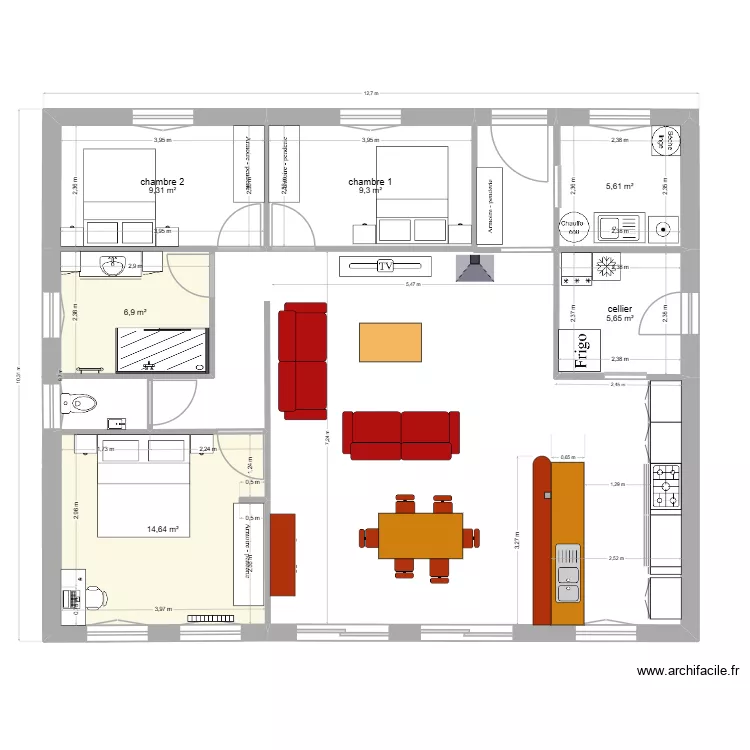Plan 6 51 m² – maison beaumerie 5 1 sdb – Par fab594 ️ | ArchiFacile