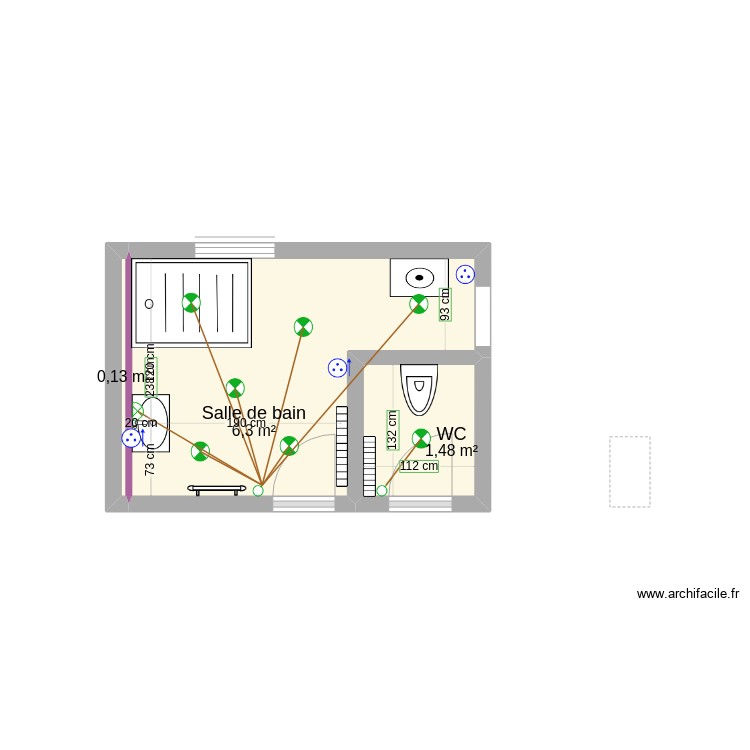Douche - Plan 3 pièces 8 m2 dessiné par tdancois
