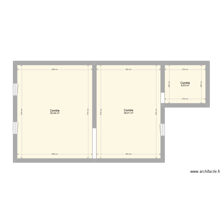 Comble - Plan 3 pièces 63 m2 dessiné par chrisdurel