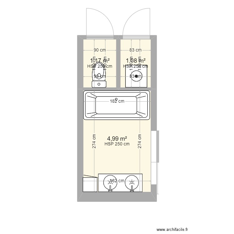 SdB2 - Plan 3 pièces 7 m2 dessiné par Nissac