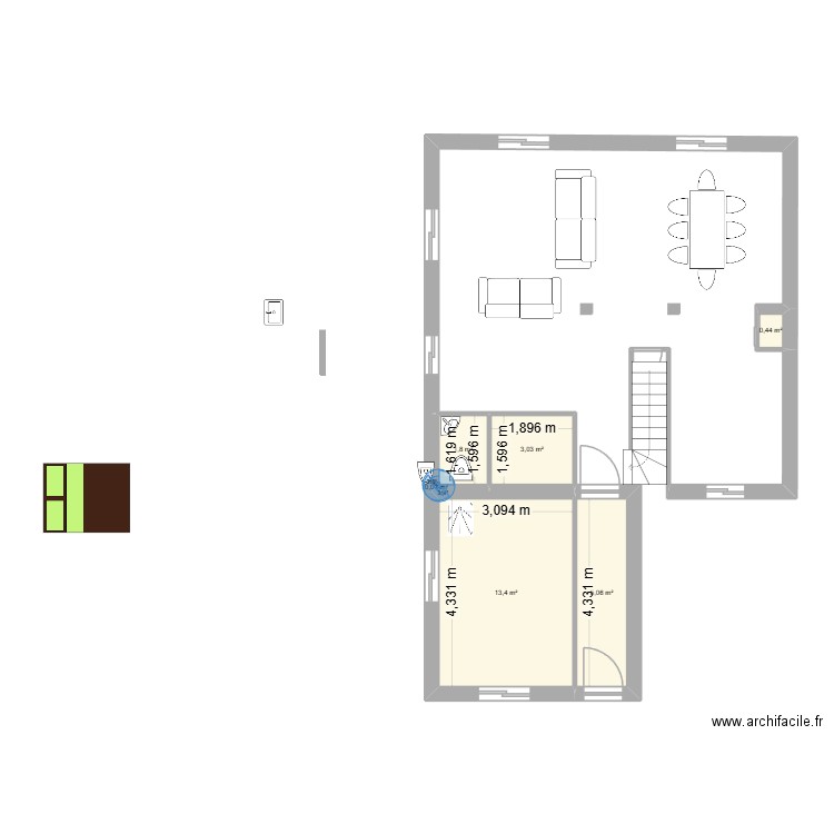 plan perso chb rdc avec agrandissement - Plan 6 pièces 24 m2 dessiné ...