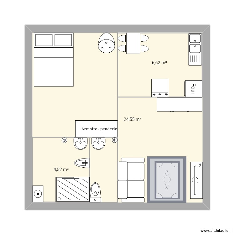 Plan studio - Plan 3 pièces 47 m2 dessiné par amoroan