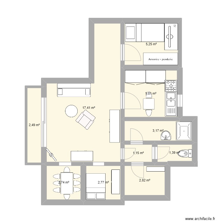 appartement F4 - Plan 10 pièces 45 m2 dessiné par Maha972