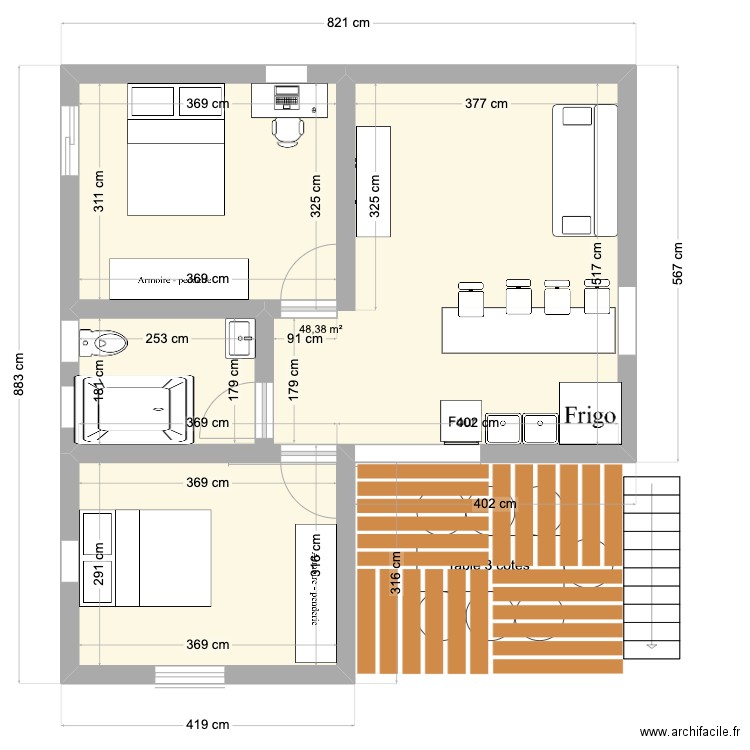 2 ch 70 m2 - Plan dessiné par RRau