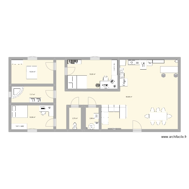 Maison 120m2 - Plan 7 pièces 110 m2 dessiné par rebeudeter